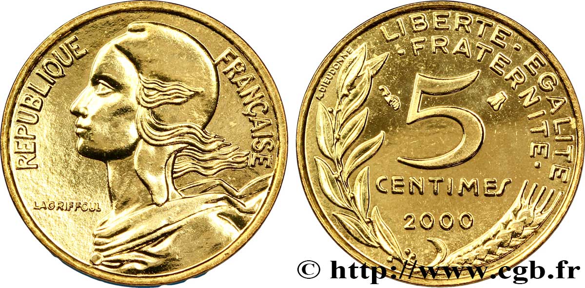 5 centimes Marianne, BU (Brillant Universel) 2000 Pessac F.125/44 fmd ...