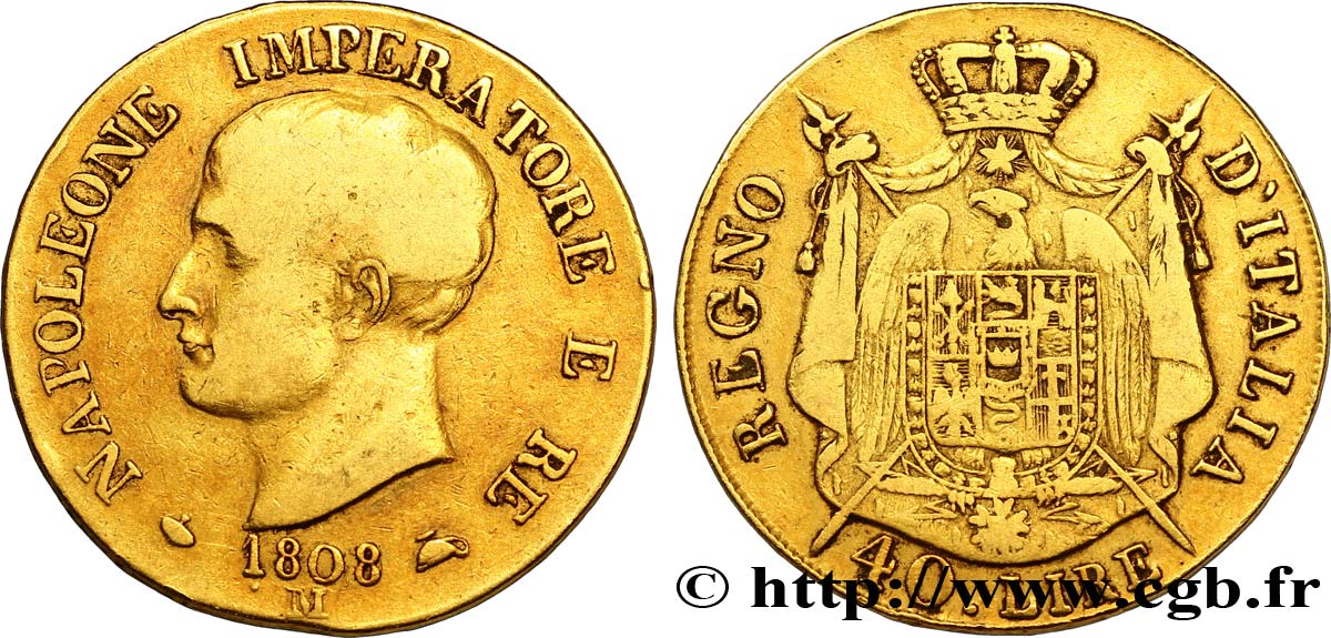 40 lire or Napoléon Empereur et Roi d’Italie, 1er type, tranche en ...