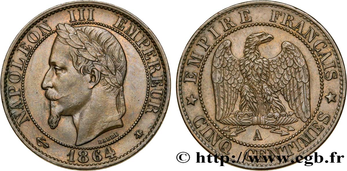 Cinq centimes Napoléon III, tête laurée 1864 Paris F.117/13 fmd_369719 ...