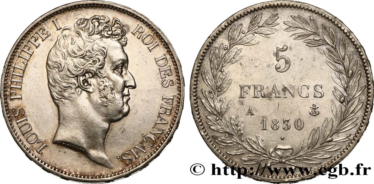 5 francs type Tiolier avec le I, tranche en relief 1830 Paris F.316/1 ...