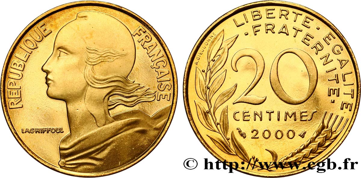 20 centimes Marianne, BE (Belle Épreuve) 2000 Pessac F.156/45 var. fmd ...