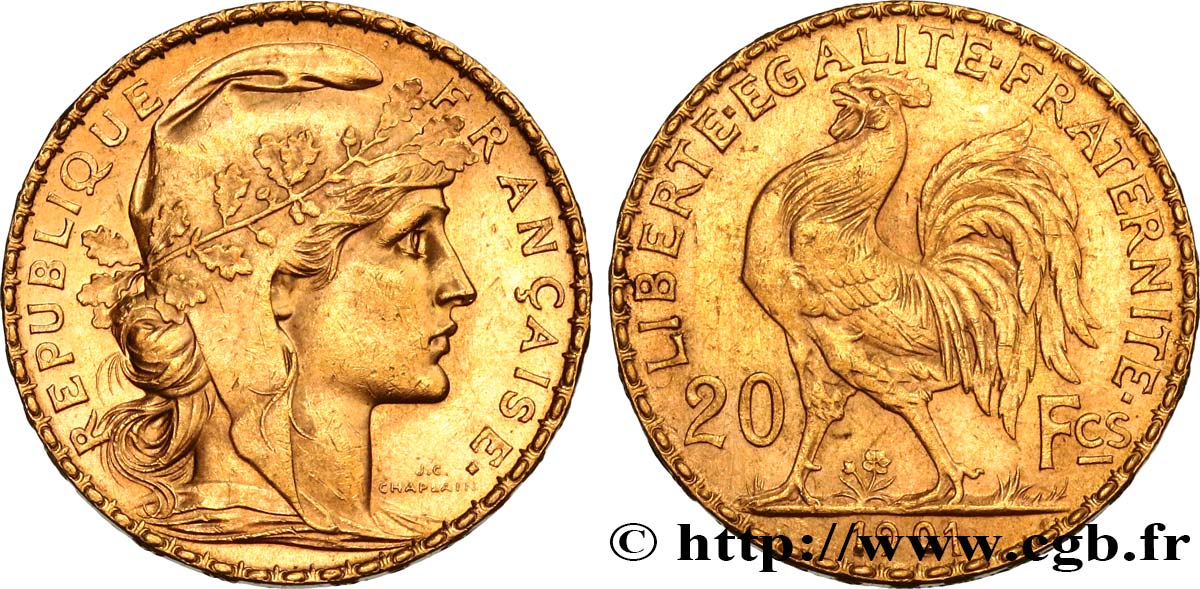 20 francs or Coq, Dieu protège la France 1901 Paris F.534/6 fmd_501514 ...