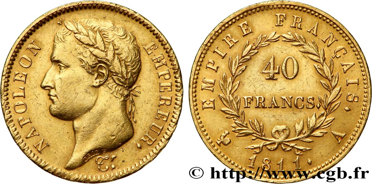 40 francs or Napoléon tête laurée, Empire français 1811 Paris F.541/6 ...