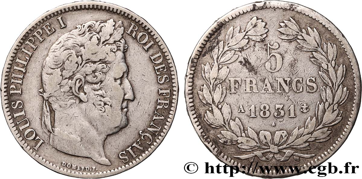 5 francs Ier type Domard, tranche en relief 1831 Paris F.320/1 fmd ...