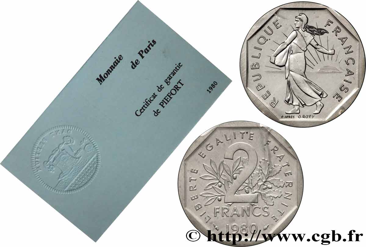 Piéfort Argent de 2 francs Semeuse, Certificat n°Ag0001 1980 Pessac GEM ...