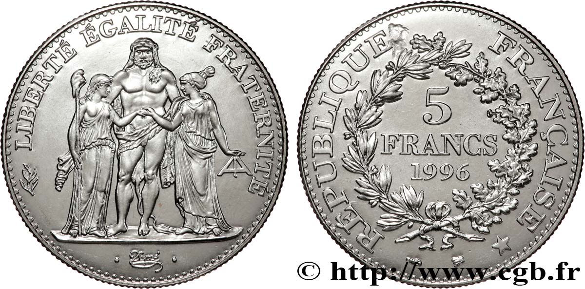 5 francs Hercule de Dupré, Brillant Universel 1996 F.346/2 var. fmd ...