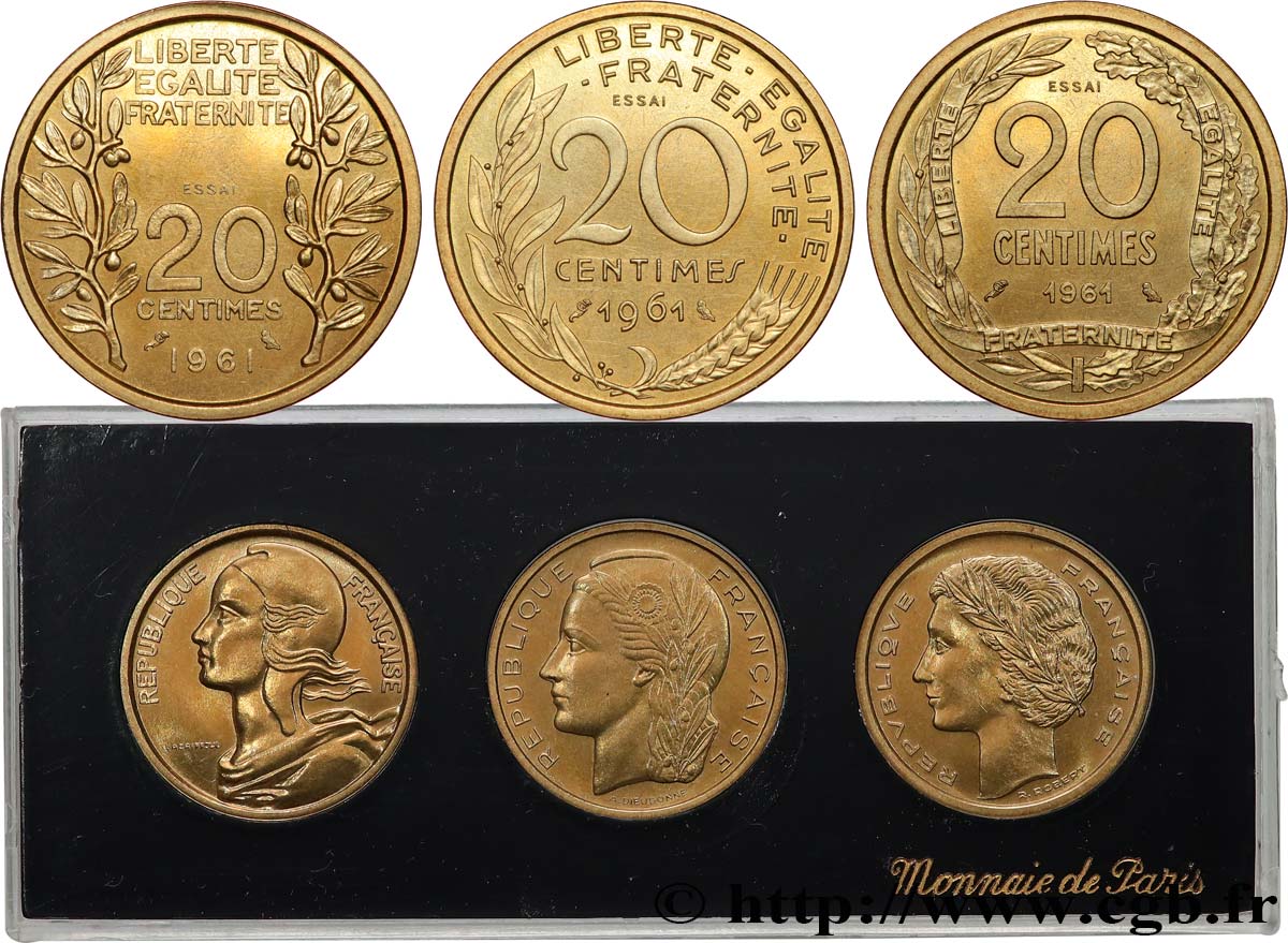 Boîte de trois essais de 20 centimes, Dieudonné, Lagriffoul et Robert 1961 Paris G.328 fmd ...