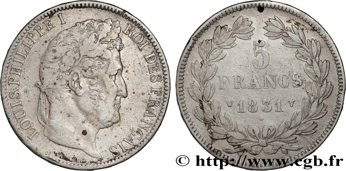 5 francs Ier type Domard, tranche en relief 1831 Lille F.320/13 fmd ...