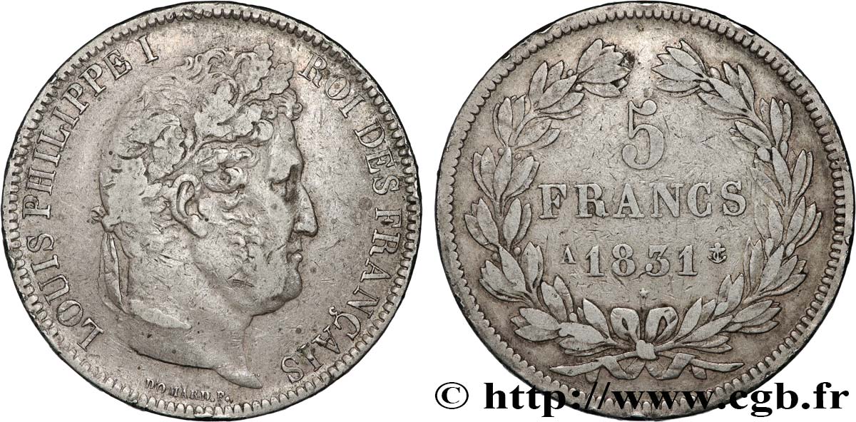 5 francs Ier type Domard, tranche en relief 1831 Paris F.320/1 fmd ...