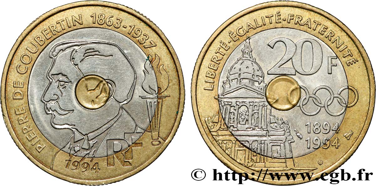 20 francs Pierre de Coubertin 1994 Pessac F.405/2 fmd_859013 Modern coins