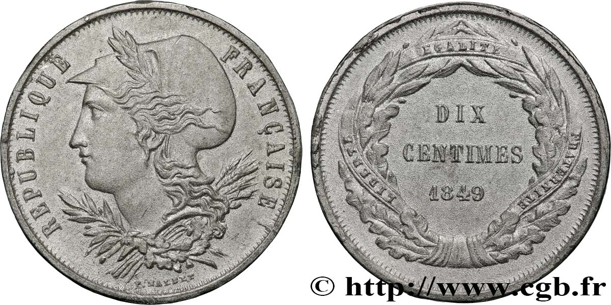 Concours de 10 centimes, essai en étain par Malbet 1849 Paris VG.3144 ...