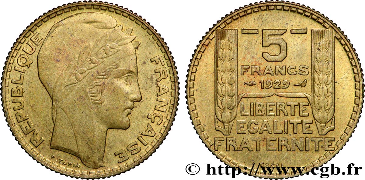 Concours de 5 francs, essai de Turin en cupro-aluminium 1929 Paris GEM.140 4 fmd_870950 Modernes