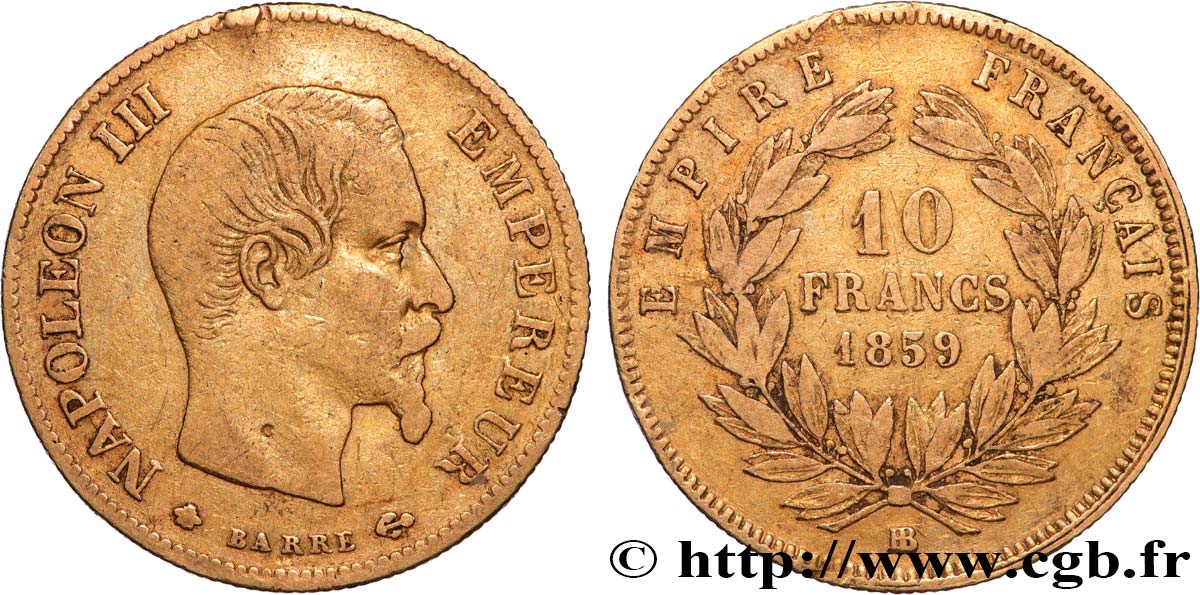 10 francs or Napoléon III, tête nue 1859 Strasbourg F.506/8 fmd_899606 ...