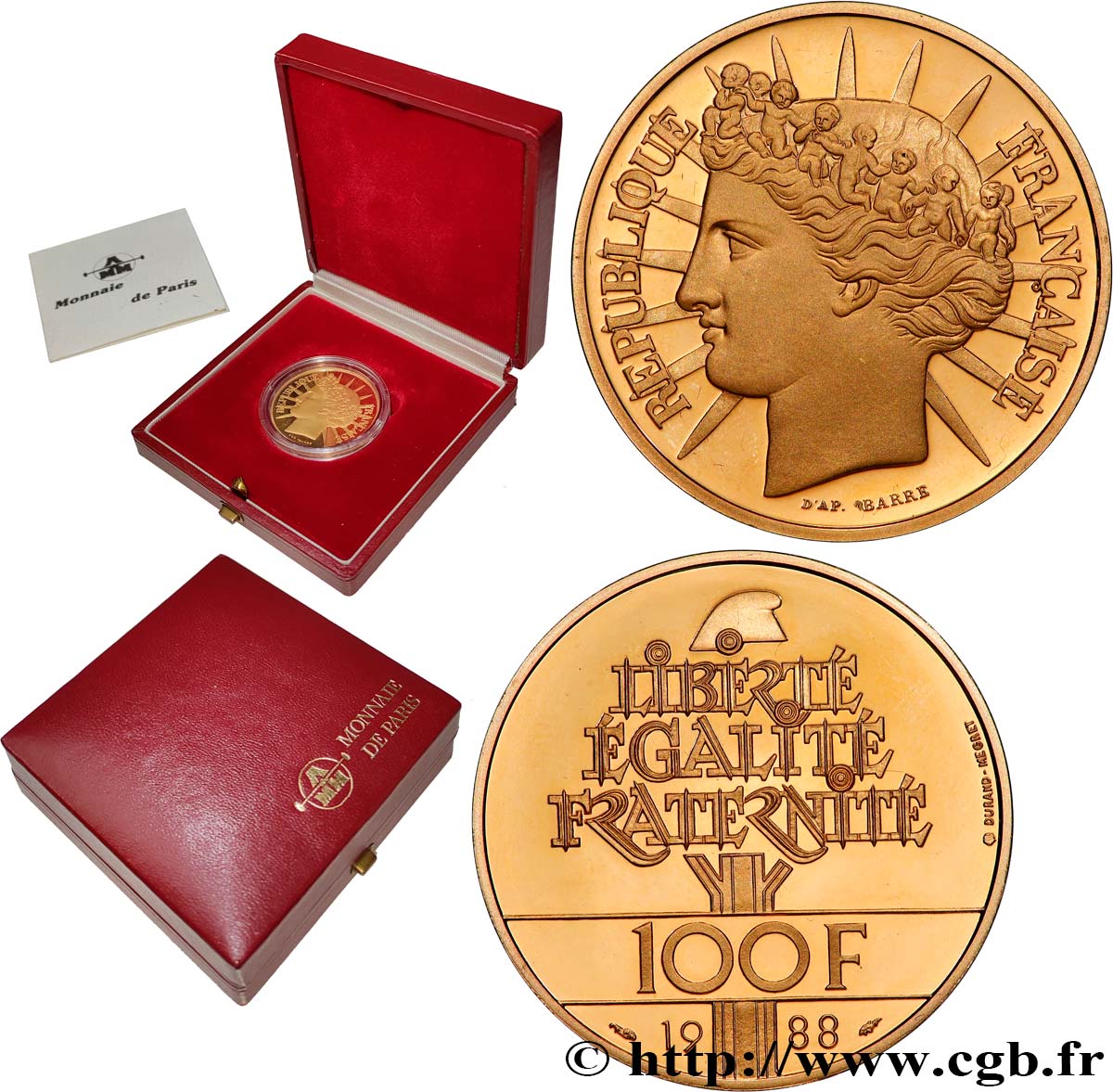 Belle Épreuve Or 100 francs - Fraternité 1988 F.1604 2 fmd_899778 Modernes