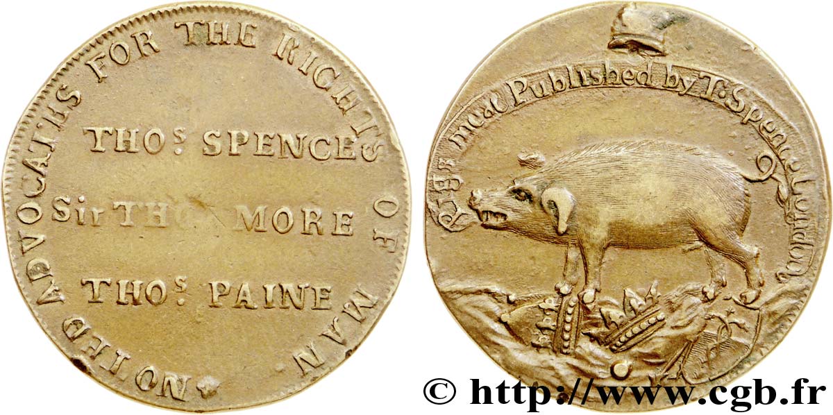 ROYAUME-UNI (TOKENS) 1/2 Penny Londres (Middlesex) Thomas Spence / porc ...