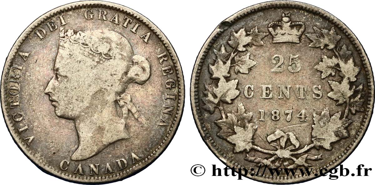 CANADA 25 Cents Victoria 1874 Heaton fwo_413697 Monde