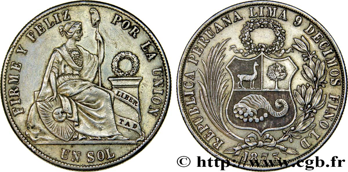 PÉROU 1 Sol “Liberté” assise 1873 Lima fwo_434700 Monde