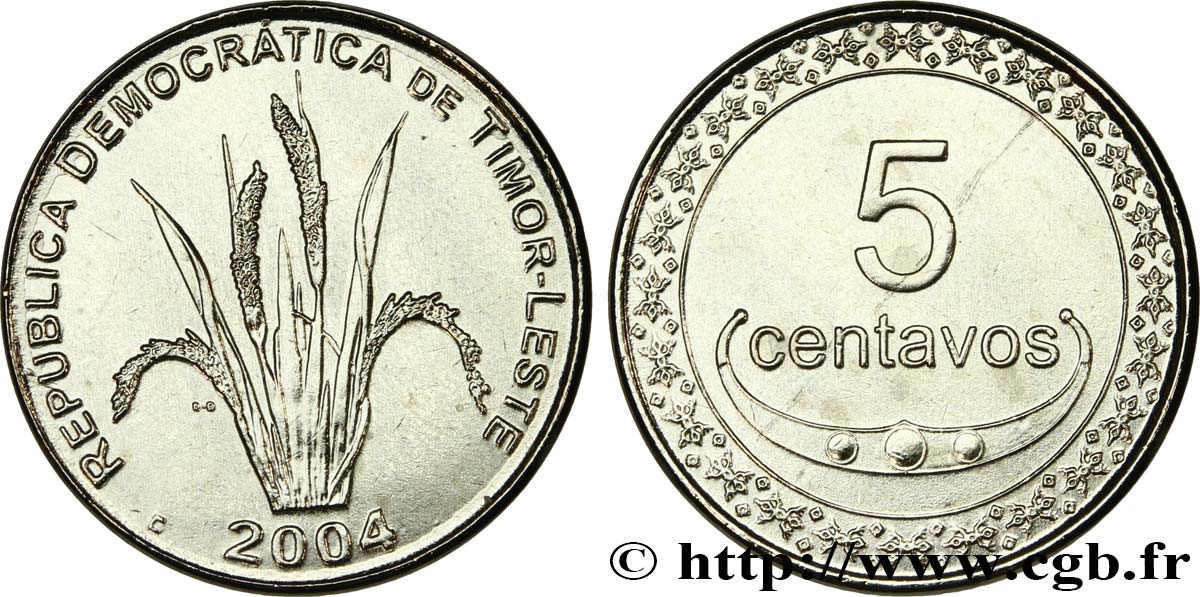 TIMOR 5 Centavos plant de riz 2004 fwo_451072 World coins