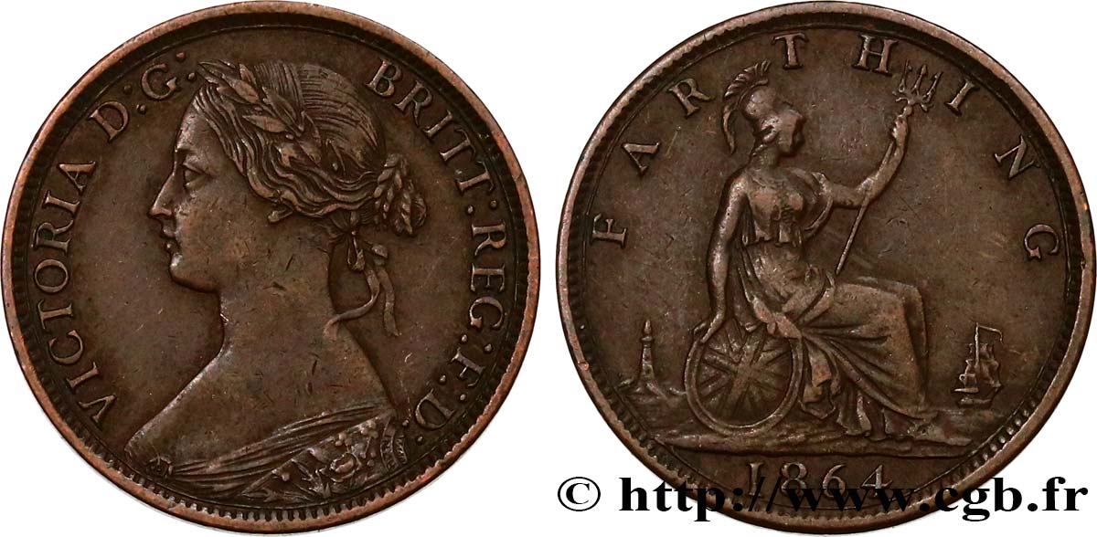 ROYAUME-UNI 1 Farthing Victoria “Bun Head” 1864 fwo_451830 Monde