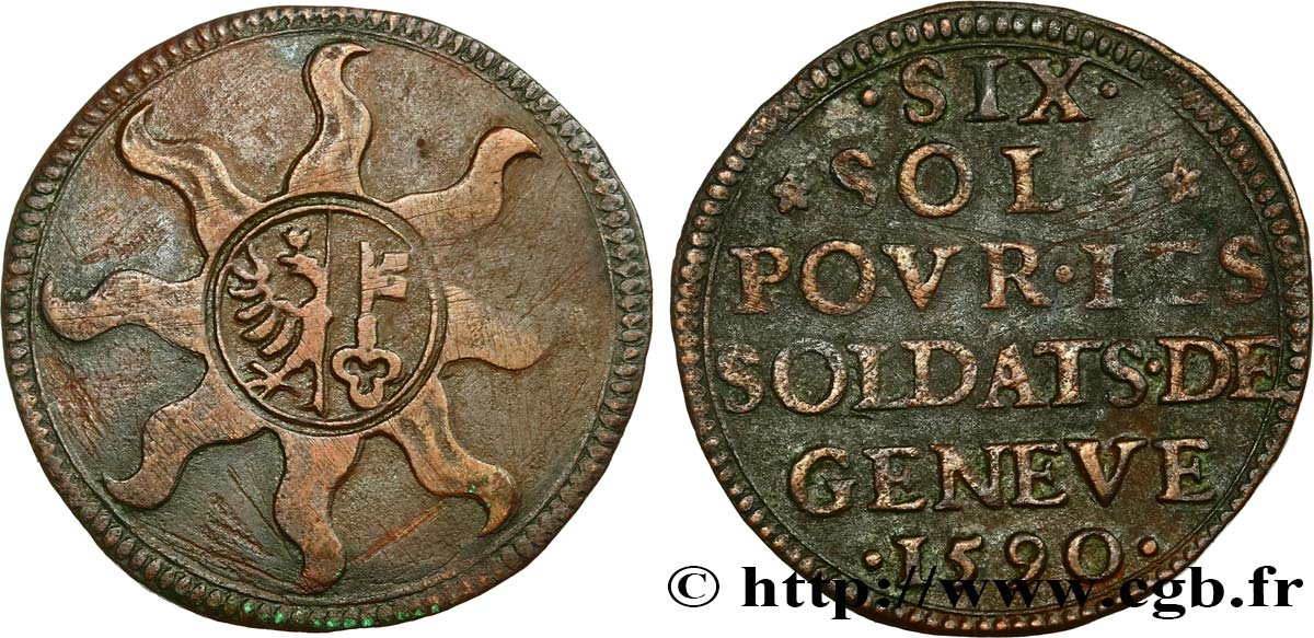 SWITZERLAND - REPUBLIC OF GENEVA 6 Sols 1590 Genève fwo_463444 World coins
