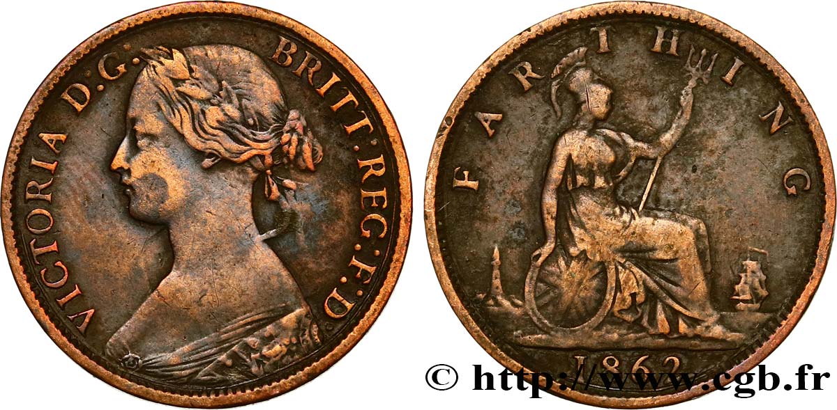ROYAUME-UNI 1 Farthing Victoria “Bun Head” 1862 fwo_472073 Monde