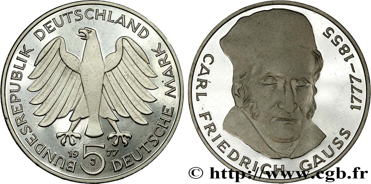 ALLEMAGNE 5 Mark Proof Carl Friedrich Gauss 1977 Hambourg fwo_480683 Monde