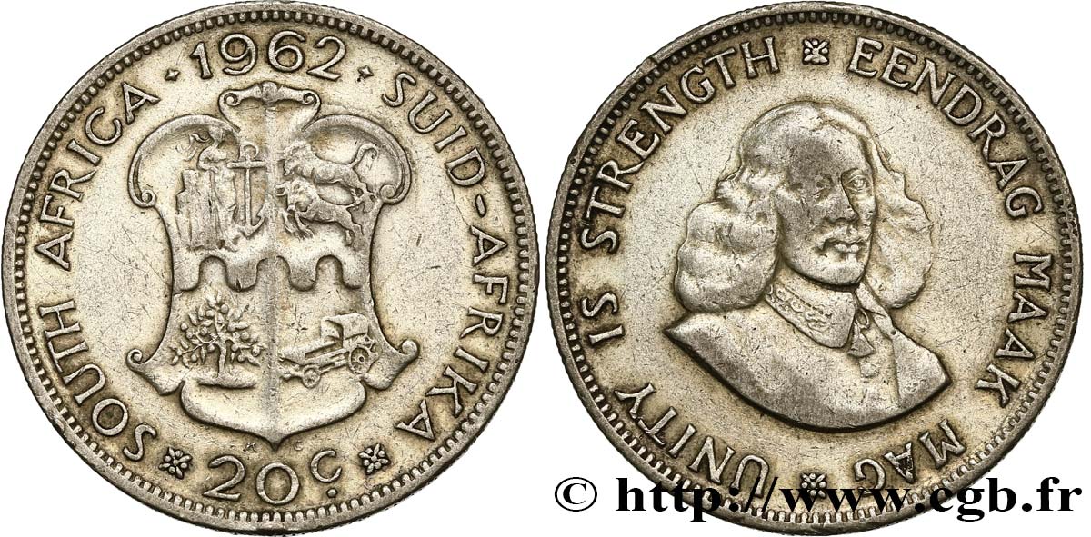 SOUTH AFRICA 20 Cents Jan Van Riebeeck 1962 Pretoria fwo_481661 World coins