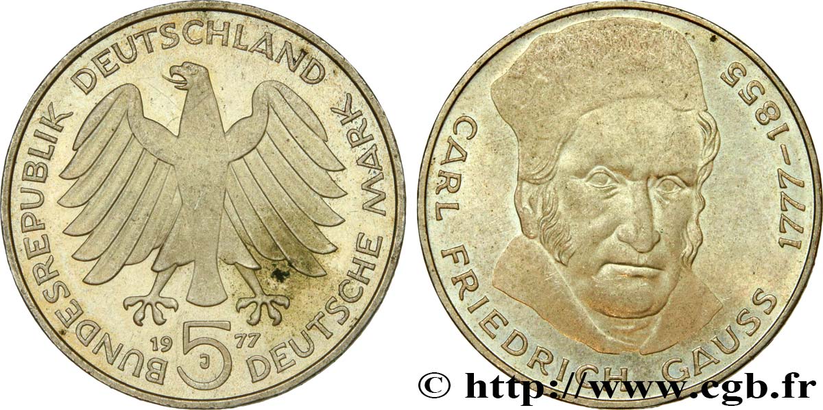 ALLEMAGNE 5 Mark Proof Carl Friedrich Gauss 1977 Hambourg fwo_483614 Monde