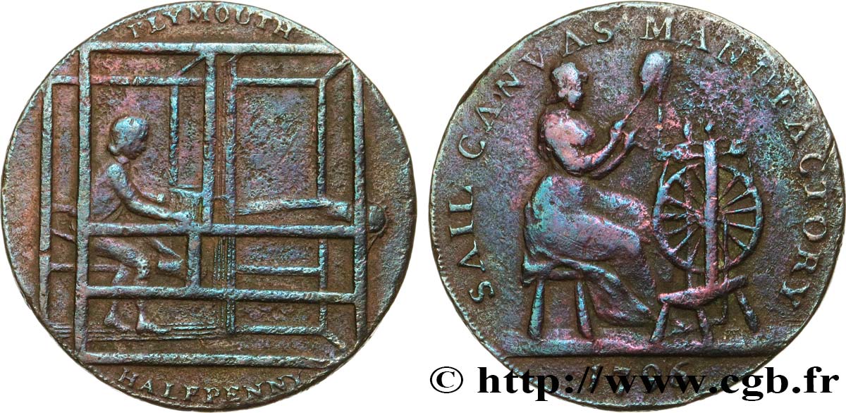 ROYAUME-UNI (TOKENS) 1/2 Penny Plymouth (Devonshire) fabrique de toile ...