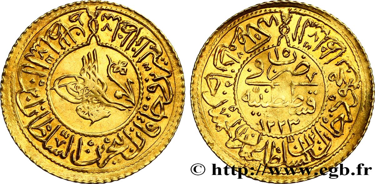 TURKEY Rumi altin Mahmud II AH 1223 an 10 1816 Constantinople fwo ...