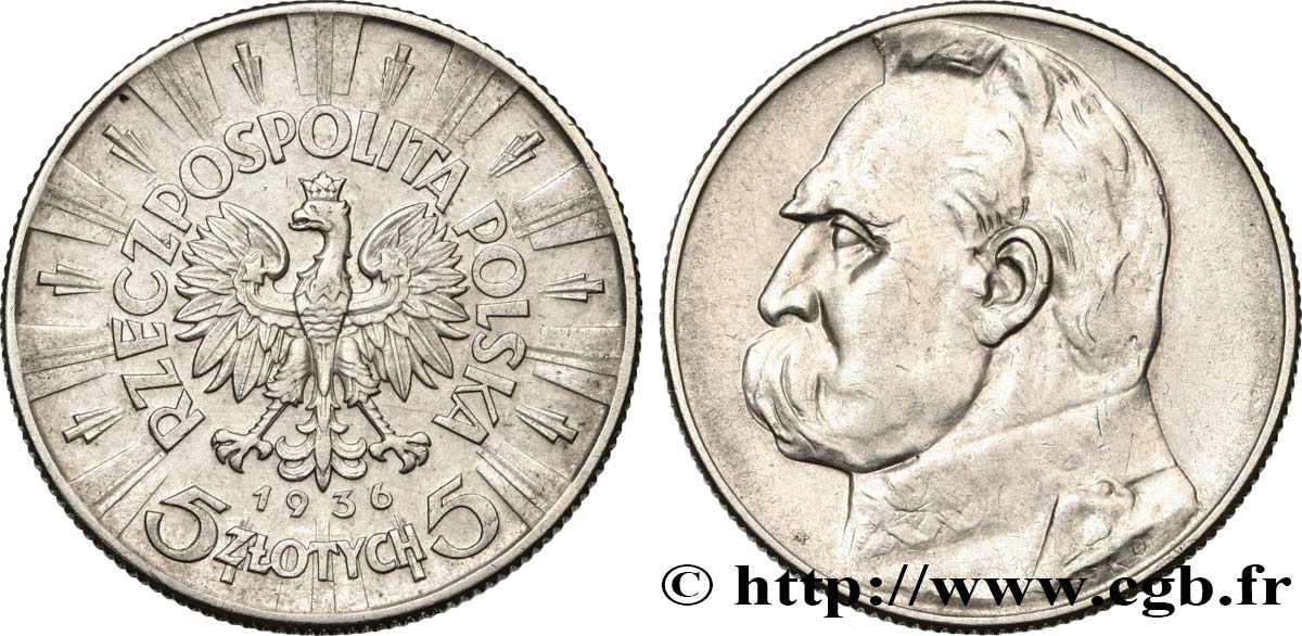 POLOGNE 5 Zlotych Maréchal Pilsudski 1936 Varsovie fwo_500145 Monde