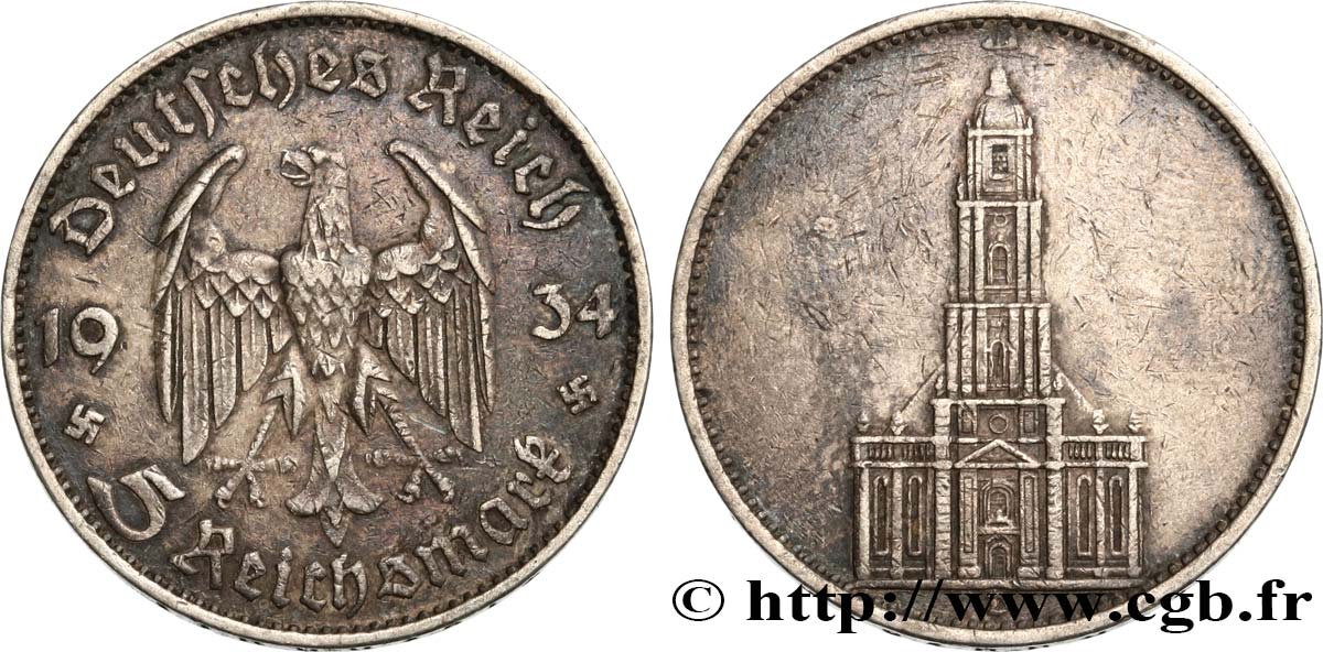 ALLEMAGNE 5 Reichsmark église de la garnison de Potsdam 1934 Munich fwo_502169 Monde