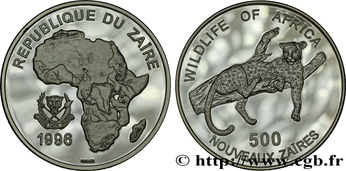 ZAÏRE 500 Nouveaux Zaires Proof léopard 1996 fwo_502310 Monde