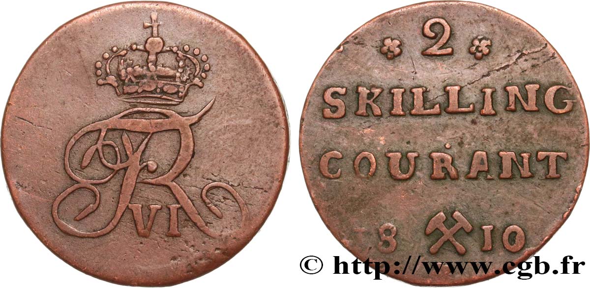 NORVÈGE 2 Skilling Frédéric VI 1810 Kongsberg fwo_509452 Monde