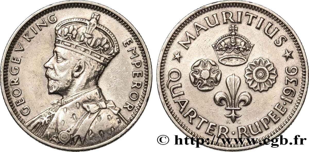 ÎLE MAURICE 1/4 Roupie Georges V 1936 fwo_523593 Monde