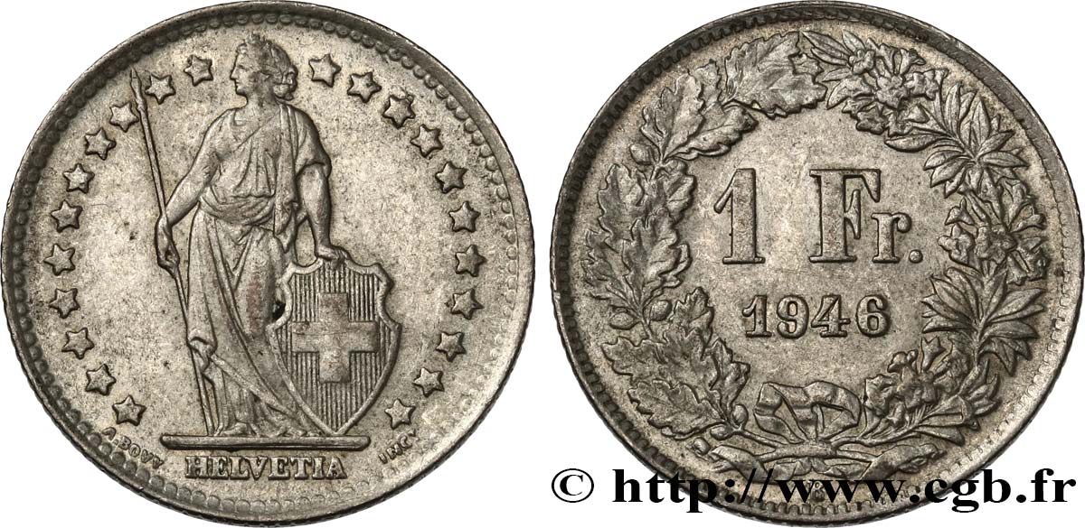 SWITZERLAND 1 Franc Helvetia 1946 Berne fwo_537353 国际硬币
