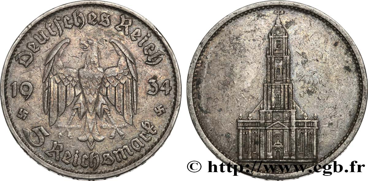 ALLEMAGNE 5 Reichsmark église de la garnison de Potsdam 1934 Munich fwo_545465 Monde