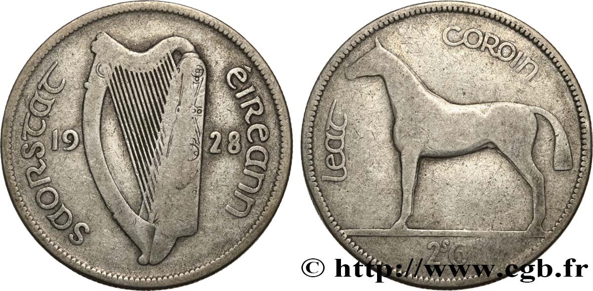 IRELAND - FREE STATE 1/2 Coróin (Crown) type SAORSTAT EIREANN 1928 fwo ...