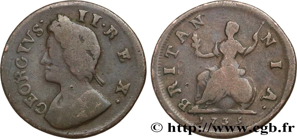 ROYAUME-UNI 1 Farthing Georges II / Britannia 1735 fwo_576558 Monde