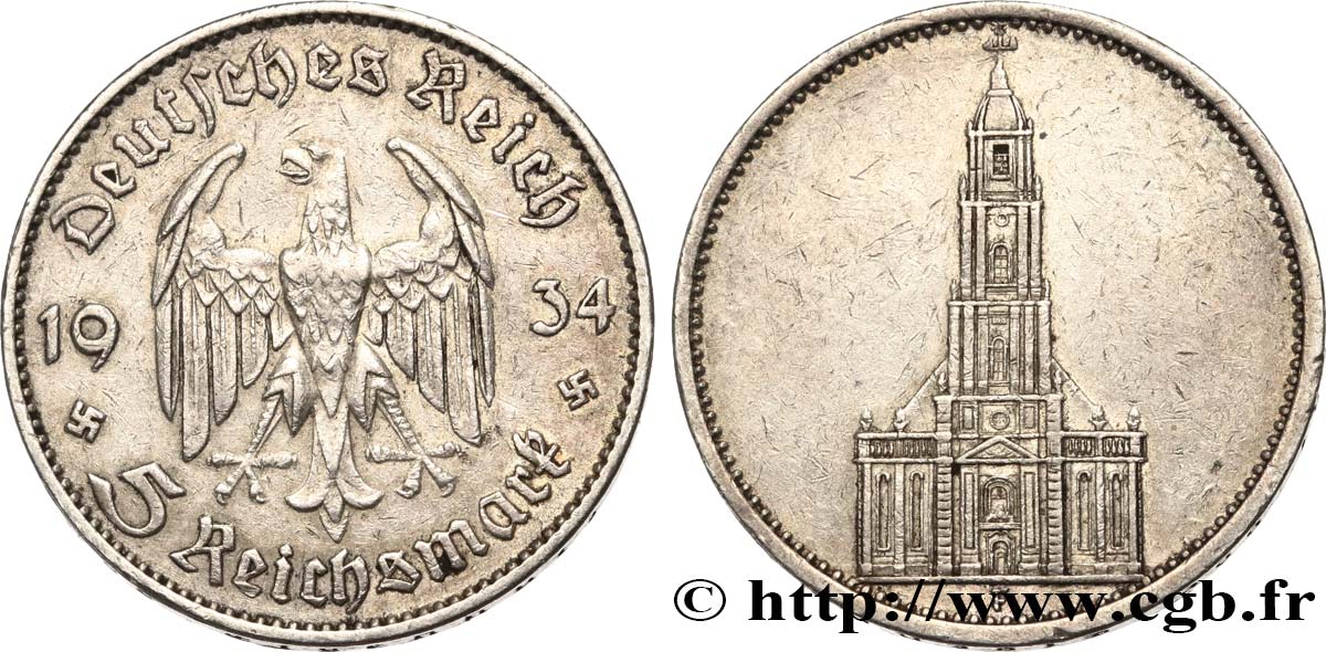 ALLEMAGNE 5 Reichsmark église de la garnison de Potsdam 1934 Stuttgart fwo_588955 Monde
