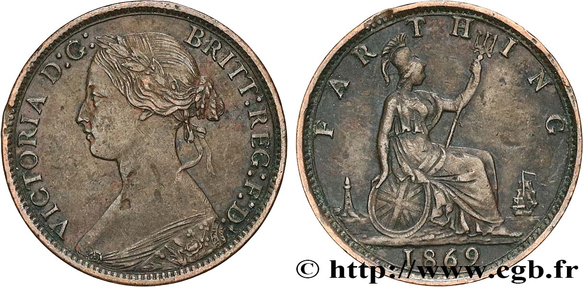 ROYAUME-UNI 1 Farthing Victoria “Bun Head” 1869 fwo_638325 Monde