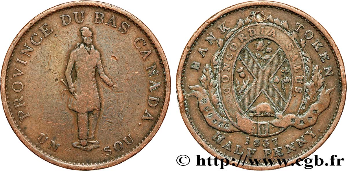 CANADA 1/2 Penny Province du Bas Canada 1837 Boulton & Watt fwo_640272 ...