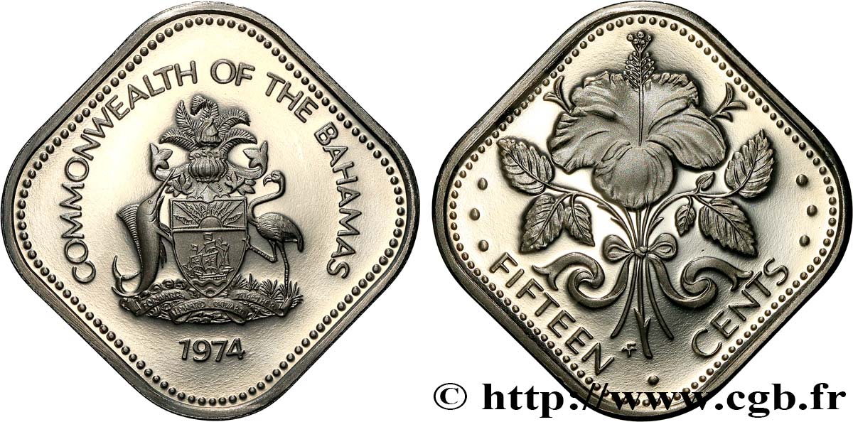 BAHAMAS 15 Cents emblème / fleur 1974 fwo_648861 World coins