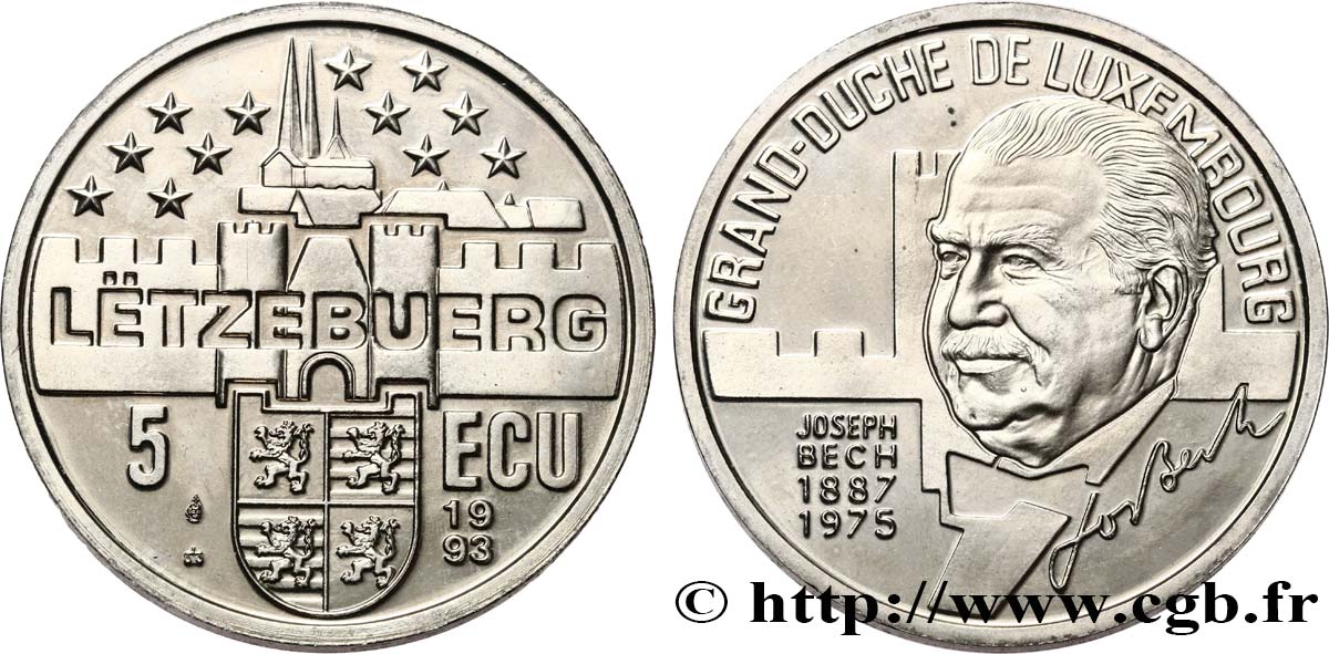 LUXEMBOURG 5 Ecu Proof Joseph Bech 1993 fwo_673929 Monde