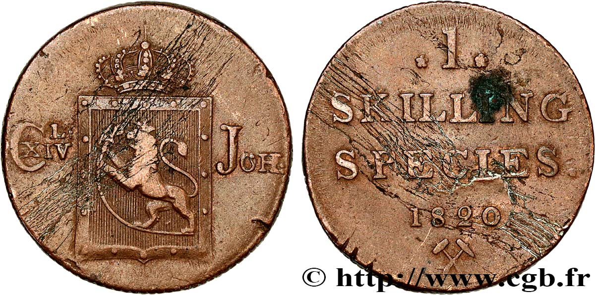 NORVÈGE 1 Skilling Charles XIV 1820 Kongsberg fwo_681761 Monde