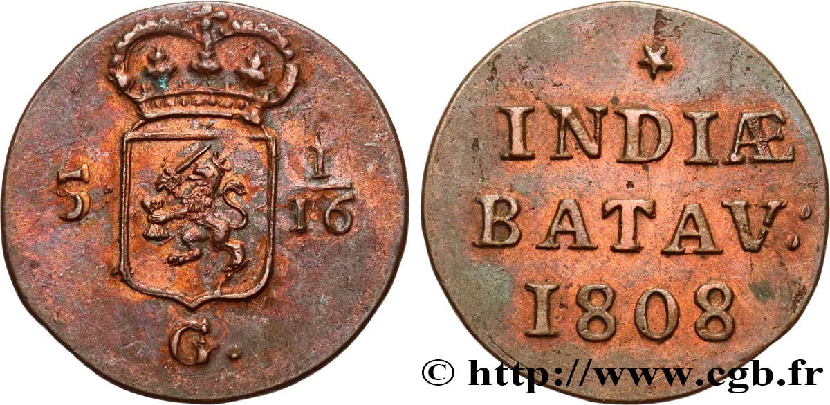 NETHERLANDS INDIES 5 1/16 Gulden (1 Duit) 1808 Enkhuizen fwo_683567 ...