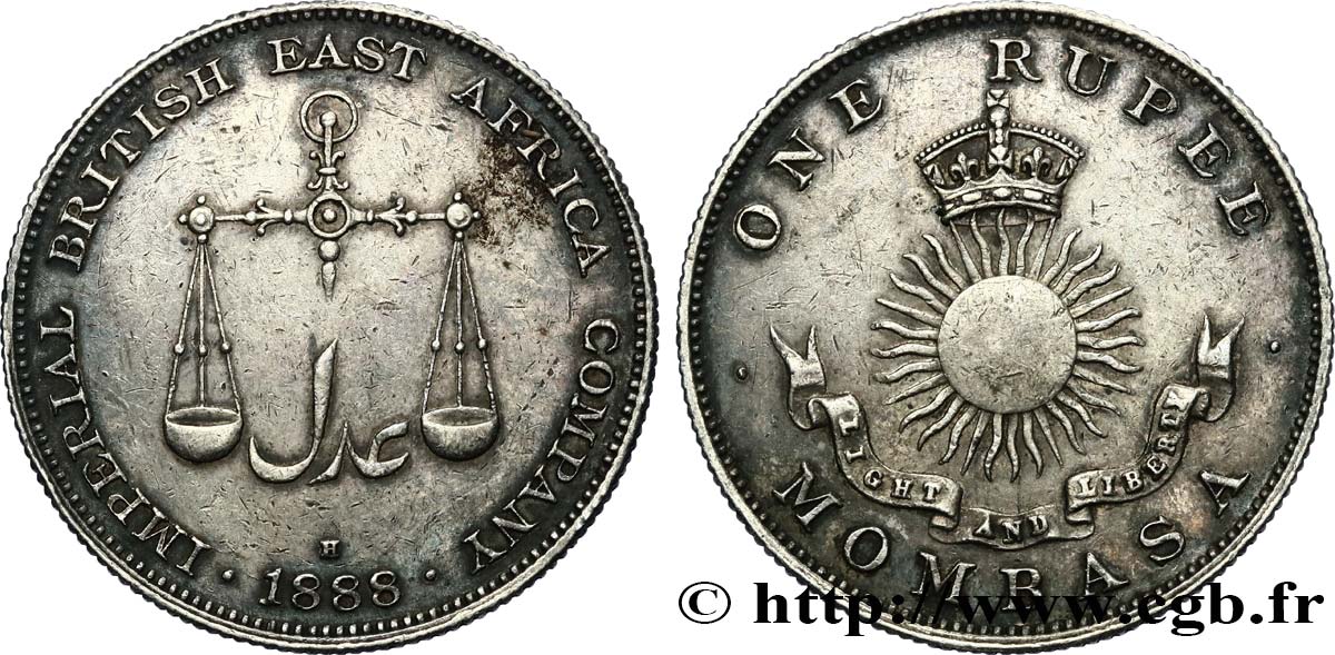 MOMBASA 1 Rupee 1888 Heaton fwo_686561 World coins