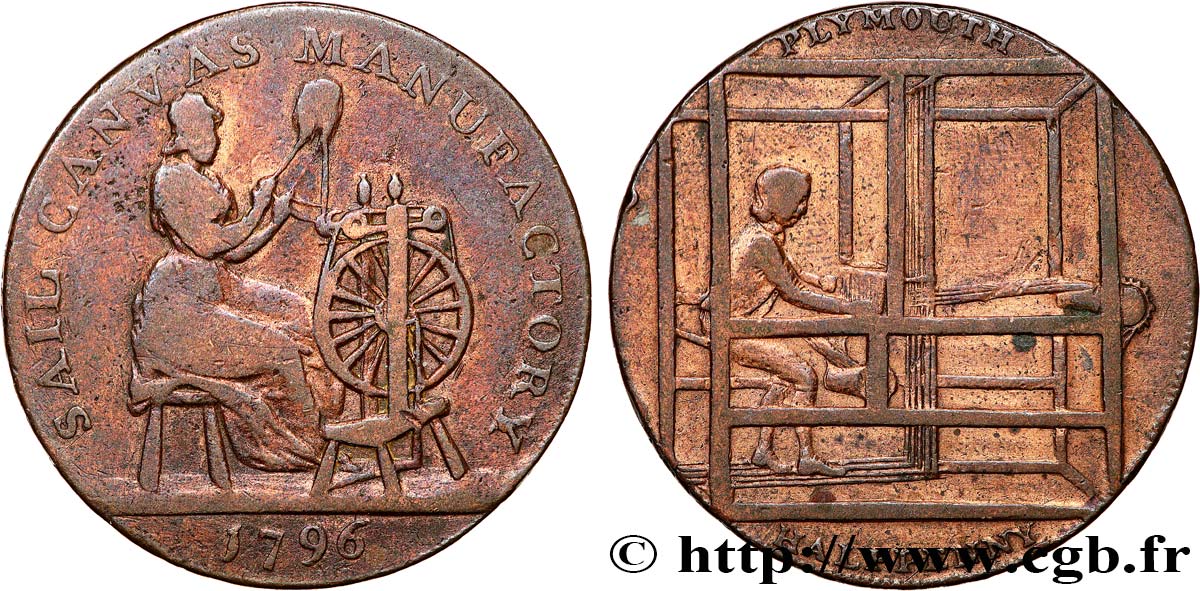 ROYAUME-UNI (TOKENS) 1/2 Penny Plymouth (Devonshire) fabrique de toile ...