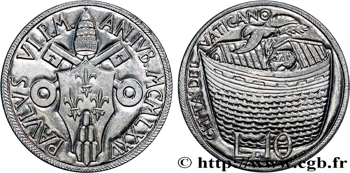 VATICAN AND PAPAL STATES 10 Lire Année Sainte Arche de Noé 1975 Rome ...