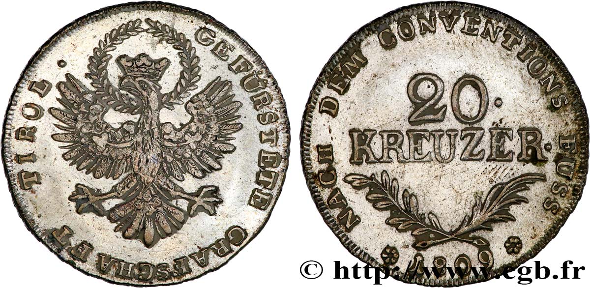 AUTRICHE - INSURRECTION DU TYROL 20 Kreuzer 1809 Hall fwo_714062 Monde